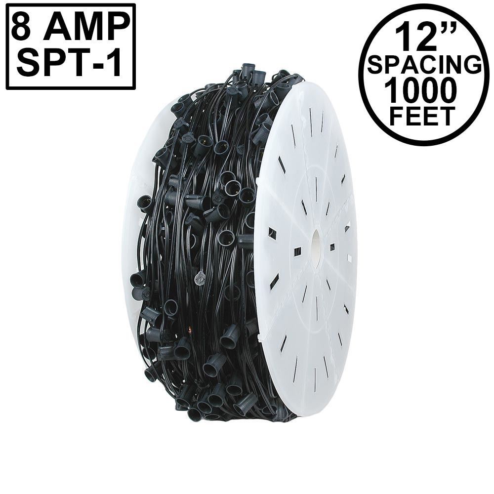 C9 1000 Foot Black wire Bulk Spool with 12" Spacing - Novelty Lights ...