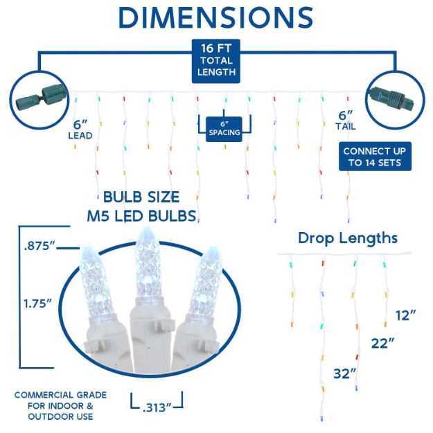 Coaxial Pure White LED Icicle Lights on White Wire - Novelty Lights Inc ...