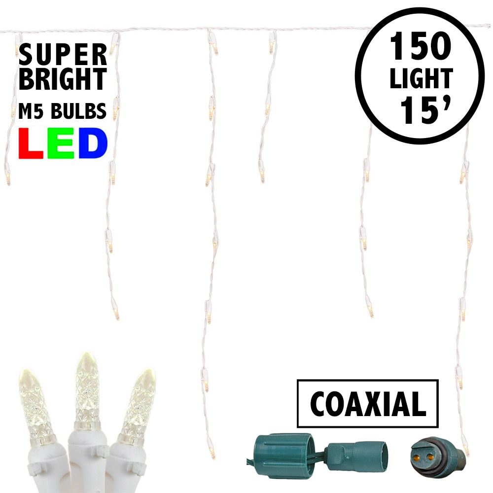 Coaxial Warm White LED Icicle Lights on White Wire - Novelty Lights Inc ...