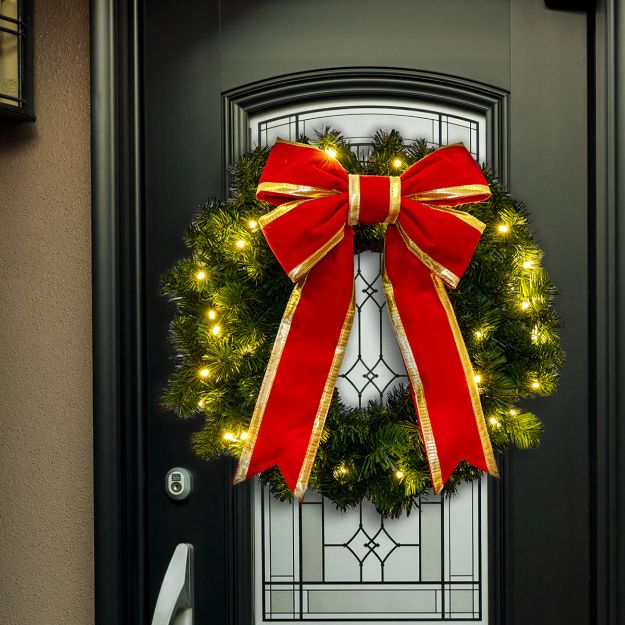 12" Red w/Gold Trim 3D Christmas BowNovelty Lights | LED Christmas ...