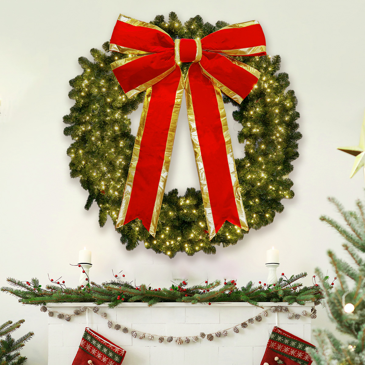 36" Red w/Gold Trim 3D Christmas BowNovelty Lights | LED Christmas ...