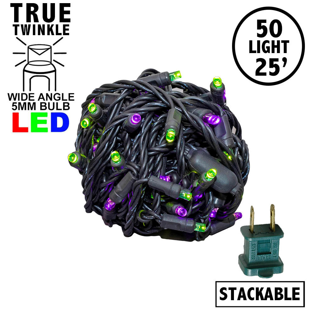 *NEW* True Twinkle LED Mini Lights 50 LED Purple & Lime 25' Long Black ...