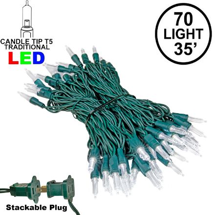 35 Light Traditional Candle Tip LED Christmas Lights Pure White on ...