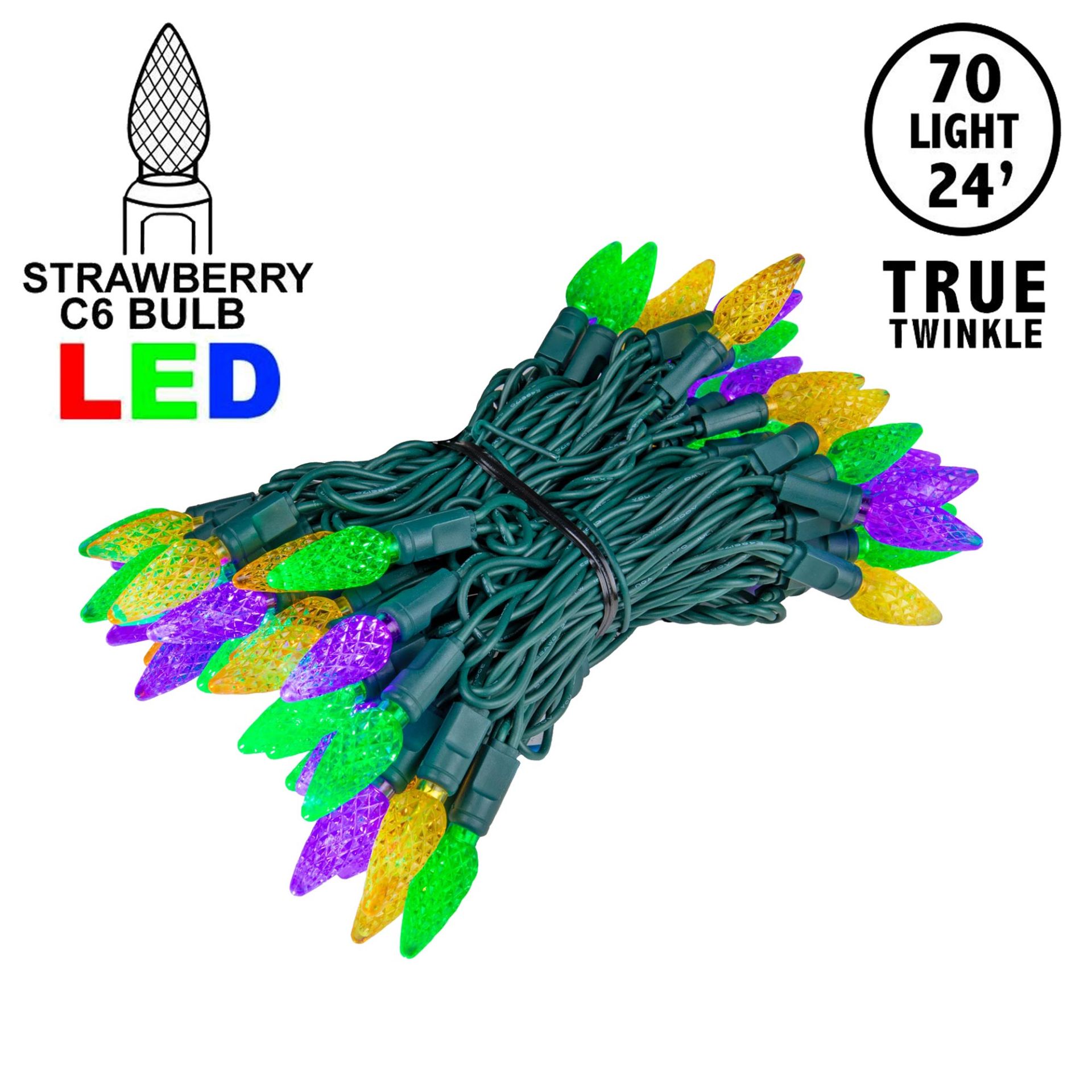 True Twinkle Commercial C6 LED 70 Light Yellow/Purple/Green Strawberry ...