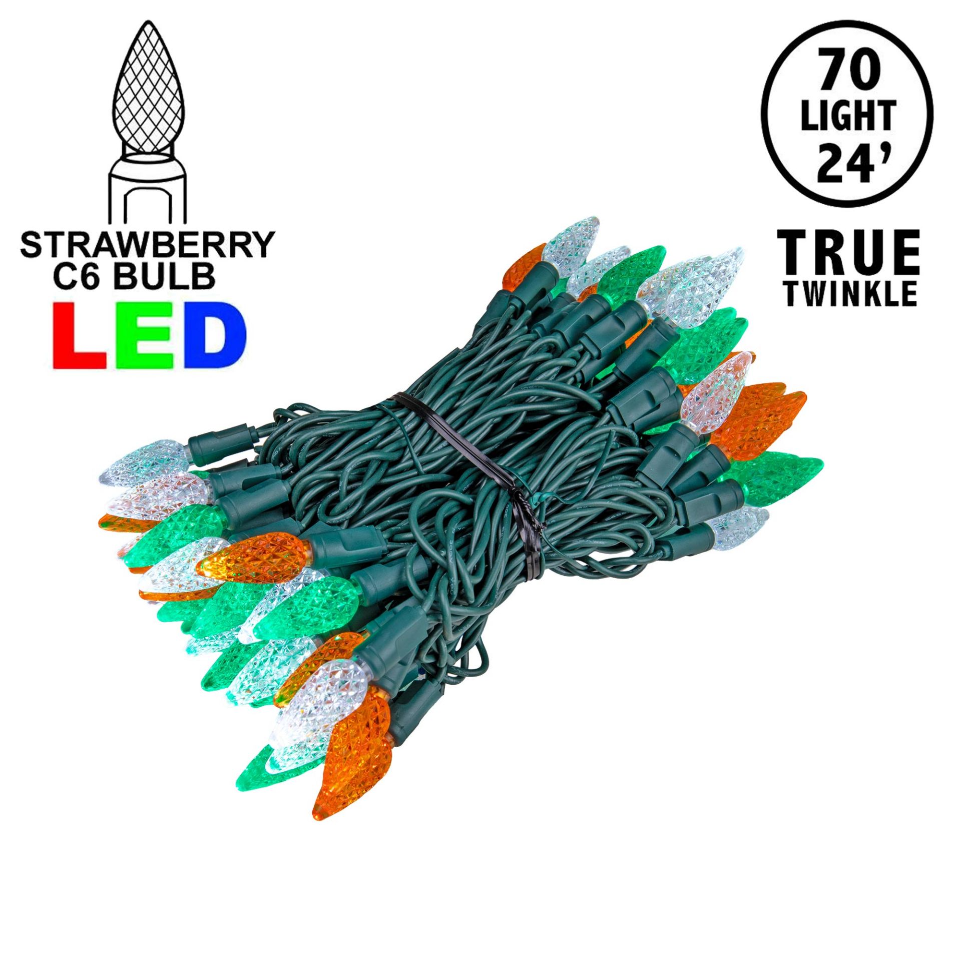 True Twinkle Commercial C6 LED 70 Light Green/White/Orange Strawberry ...