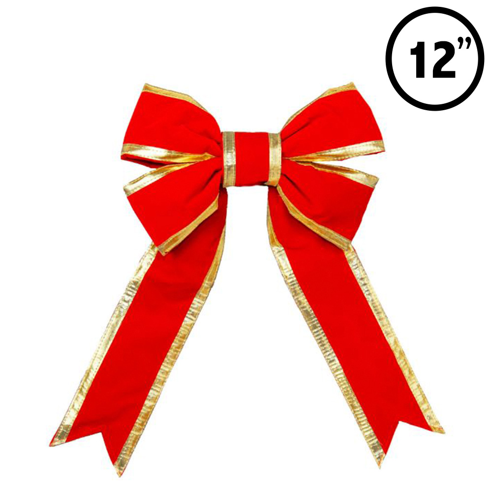12" Red w/Gold Trim 3D Christmas BowNovelty Lights | LED Christmas ...
