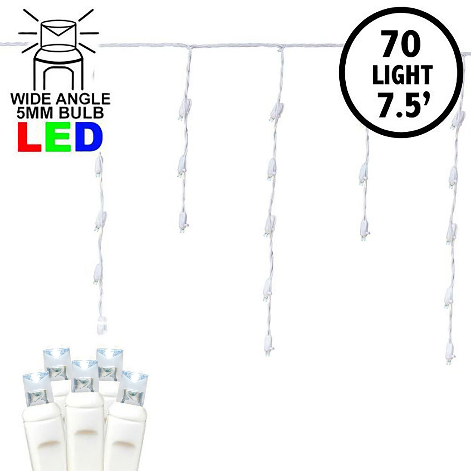Pure White LED Icicle Lights on White Wire - Novelty Lights Inc Novelty ...