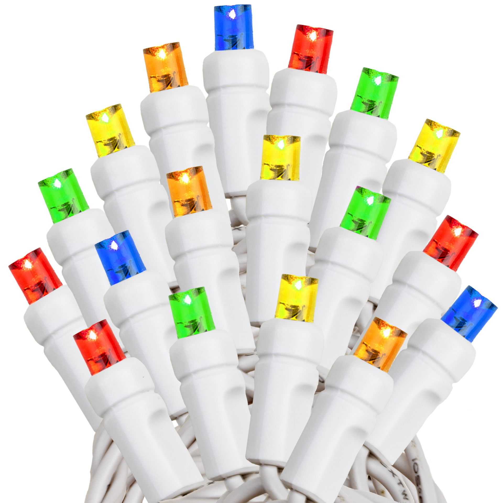 White Wire Wide Angle Assorted (Multi Colored)50 Bulb LED Christmas ...