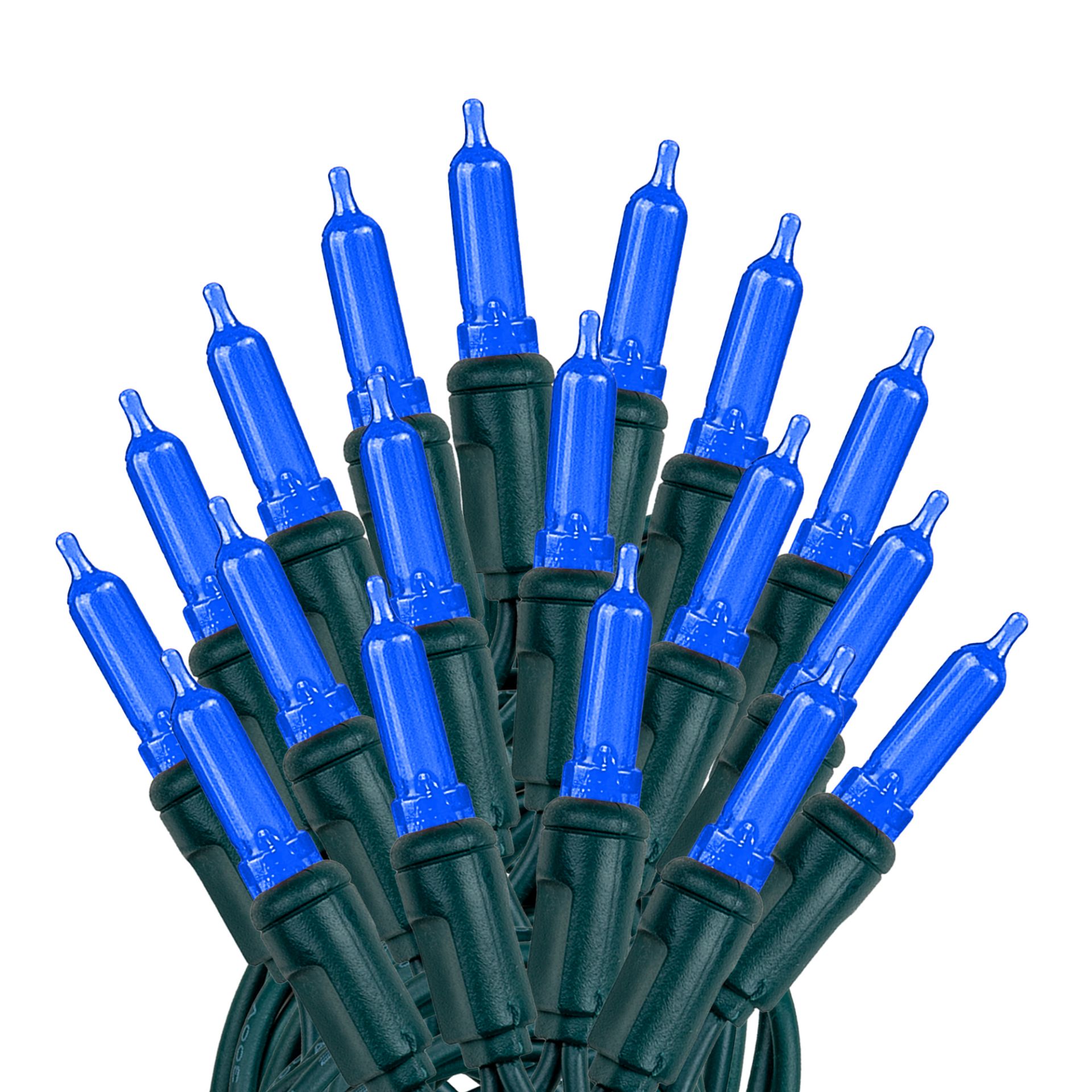 Blue 35 Light Traditional Candle Tip LED Christmas Lights on Green Wire ...