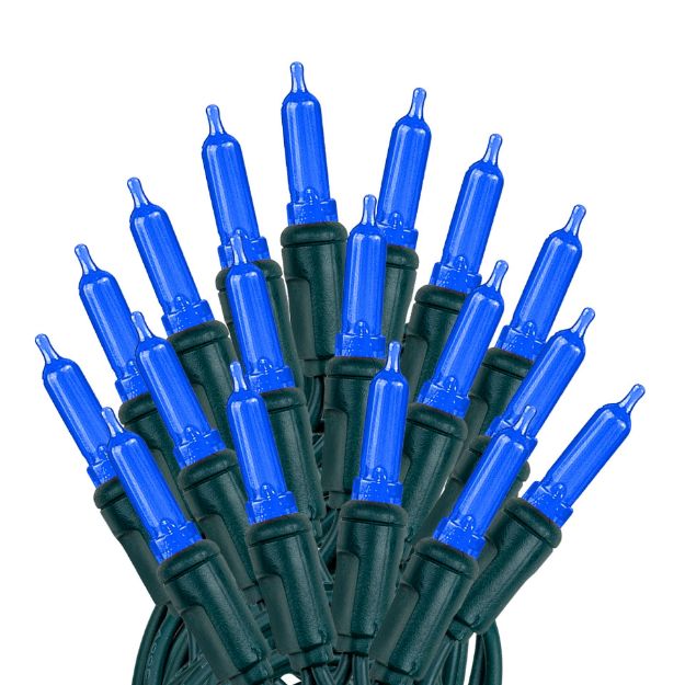 Blue 35 Light Traditional Candle Tip LED Christmas Lights on Green Wire ...