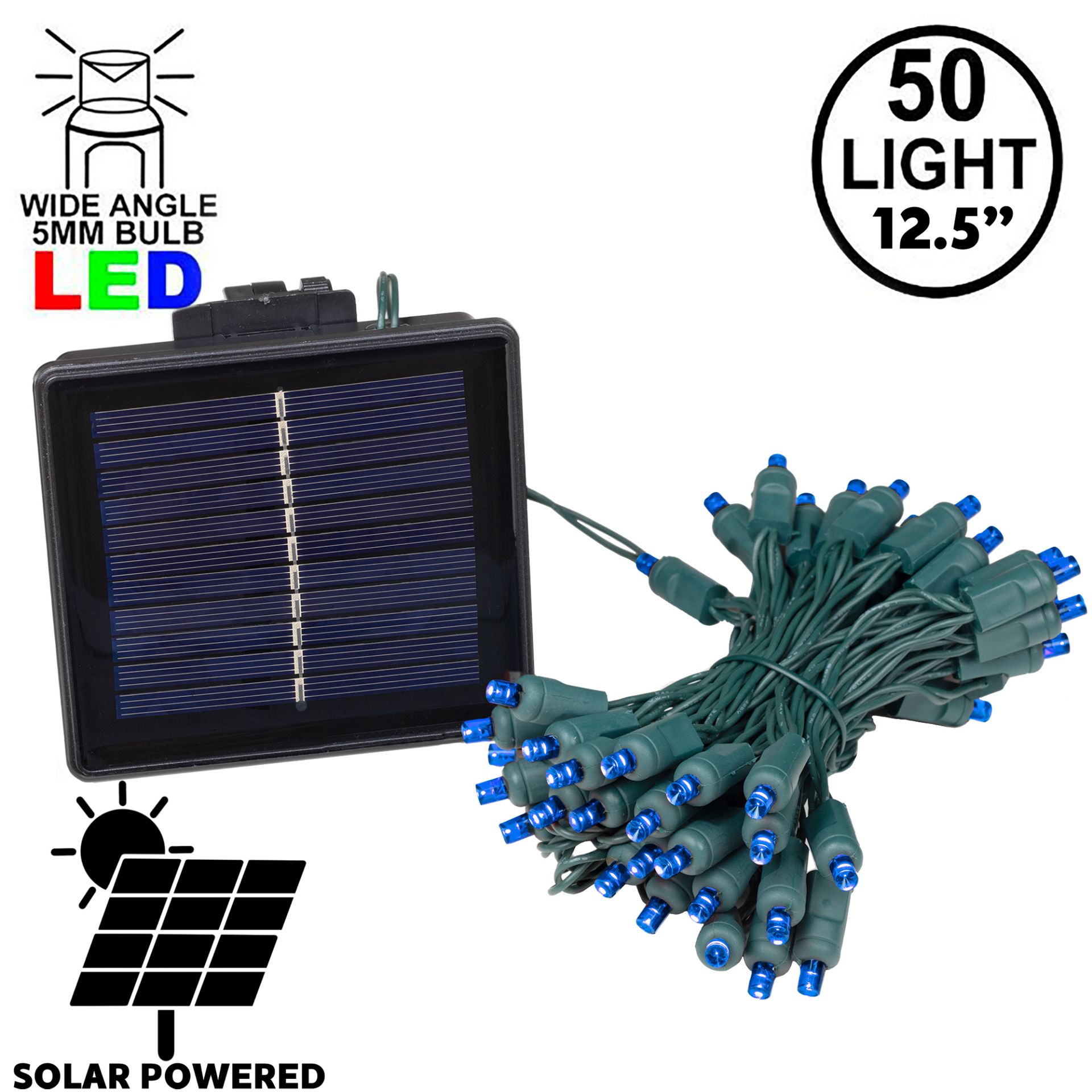 Blue Solar Christmas lights with 50 Bulbs - Novelty Lights IncNovelty ...