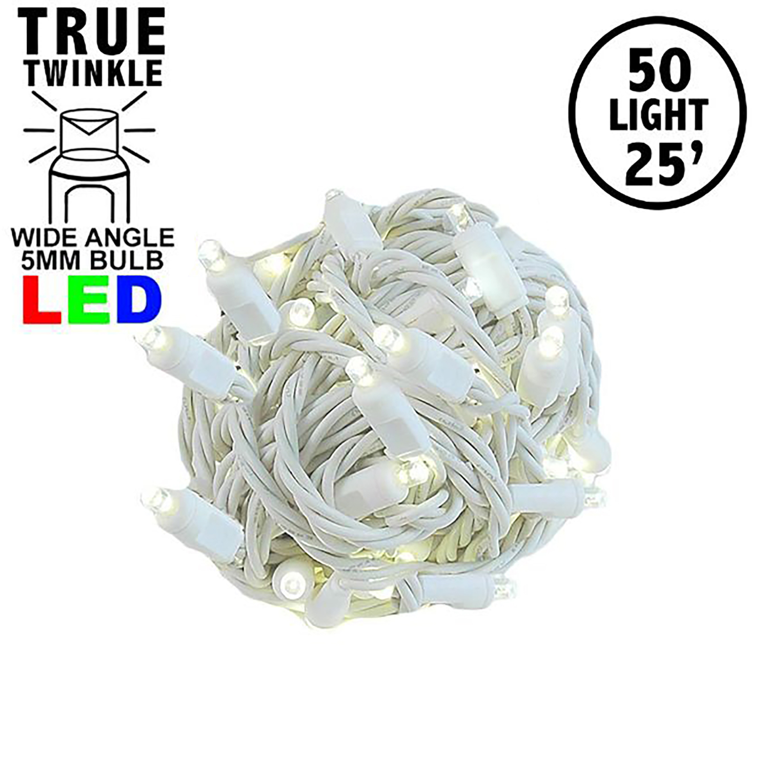 *NEW* True Twinkle LED Christmas Lights 50 LED Warm White 25' Long ...