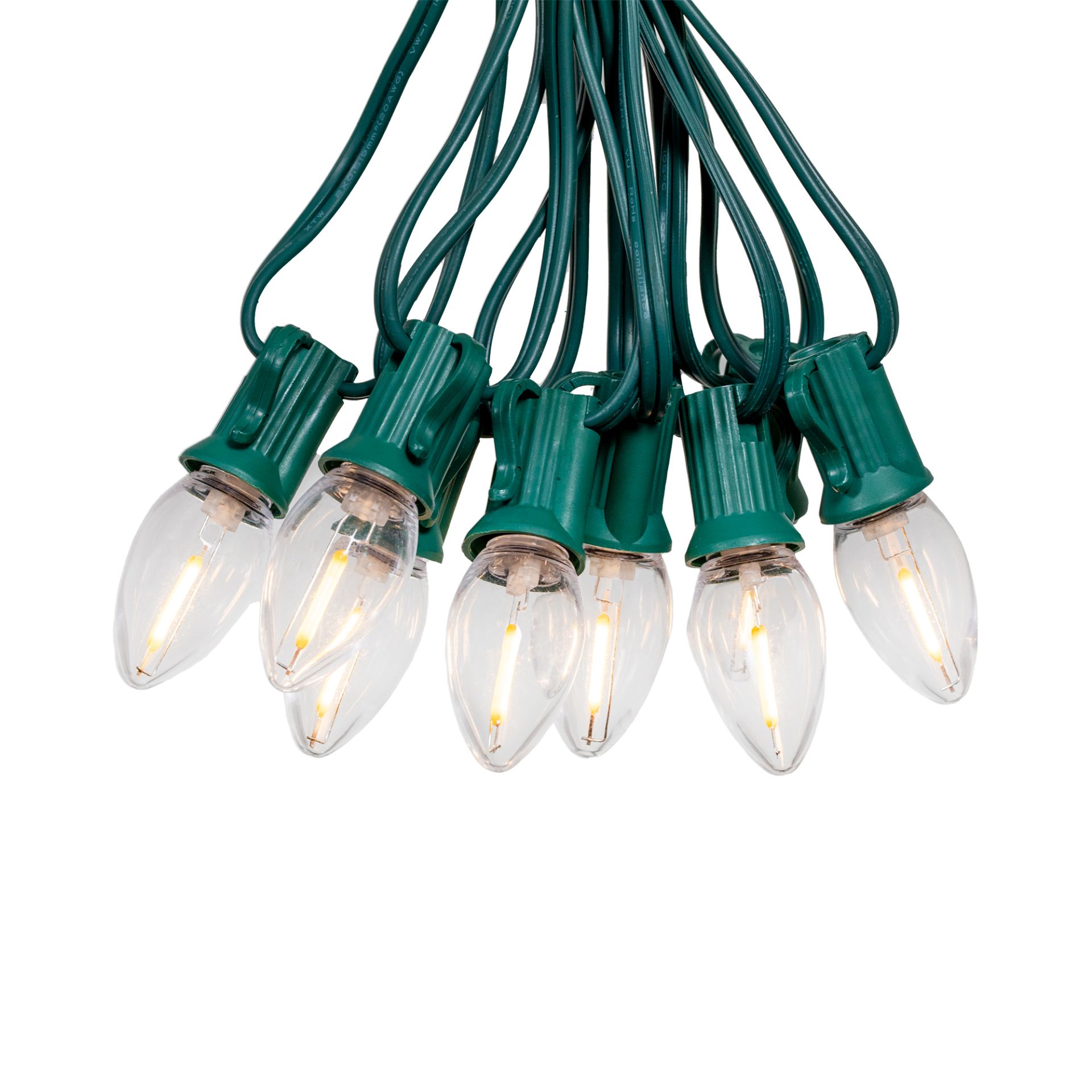 LED C7 Plastic 25L Warm White Filament Light Set 25' Green Wire ...