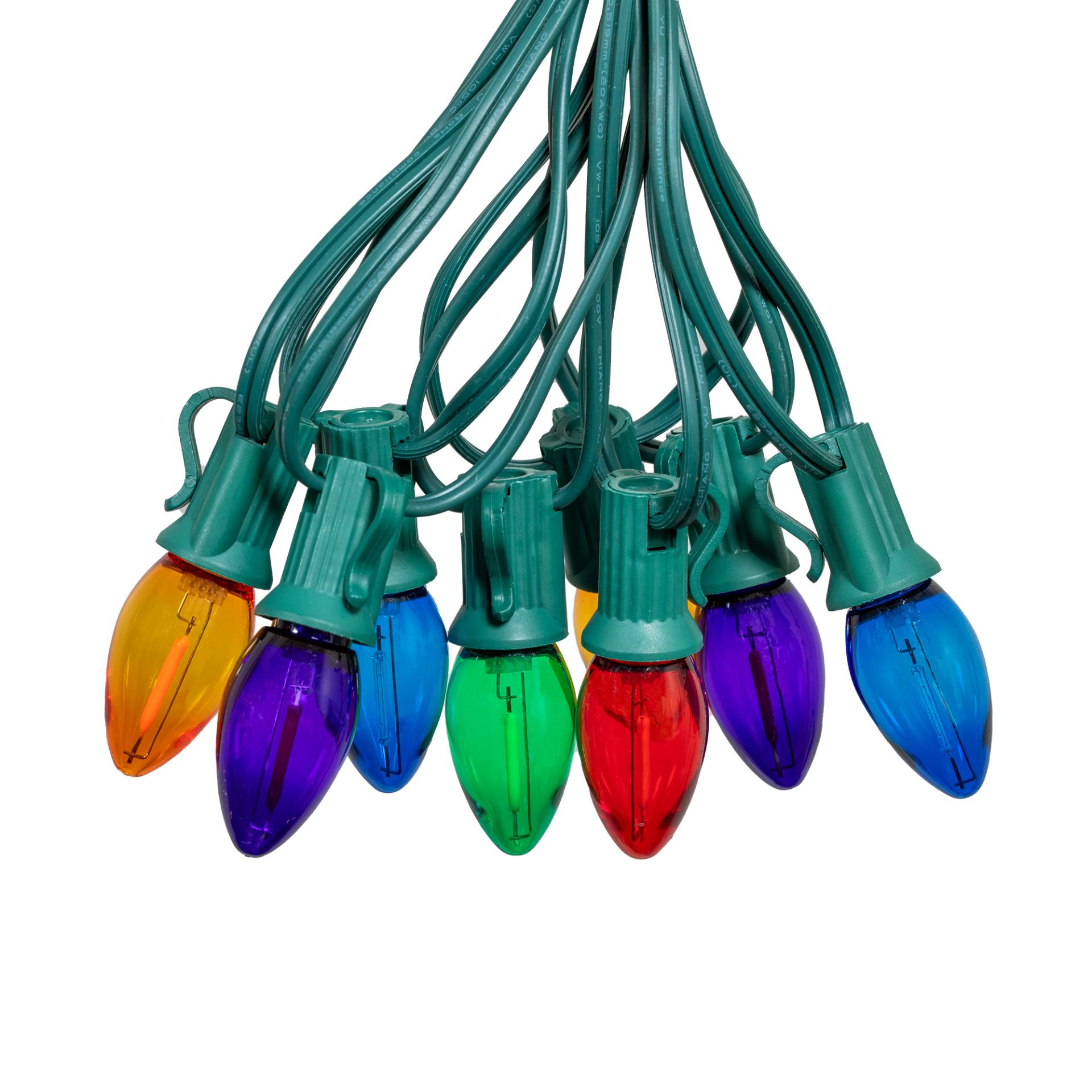LED C7 Plastic 25L Transparent Filament Multi Color Light Set 25' Green ...