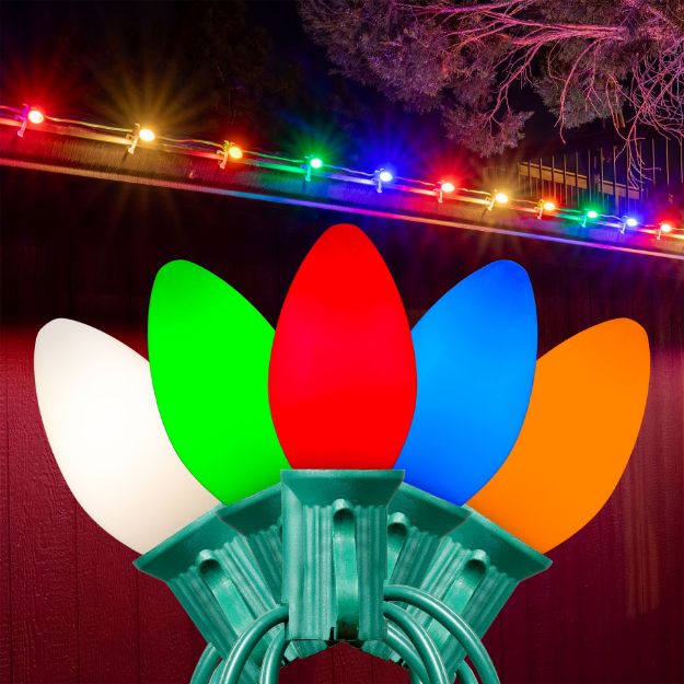 LED C7 Plastic 25L Ceramic Multi Color Light Set 25' Green Wire ...