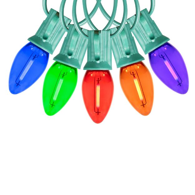 LED C7 Plastic 25L Transparent Filament Multi Color Light Set 25' Green ...