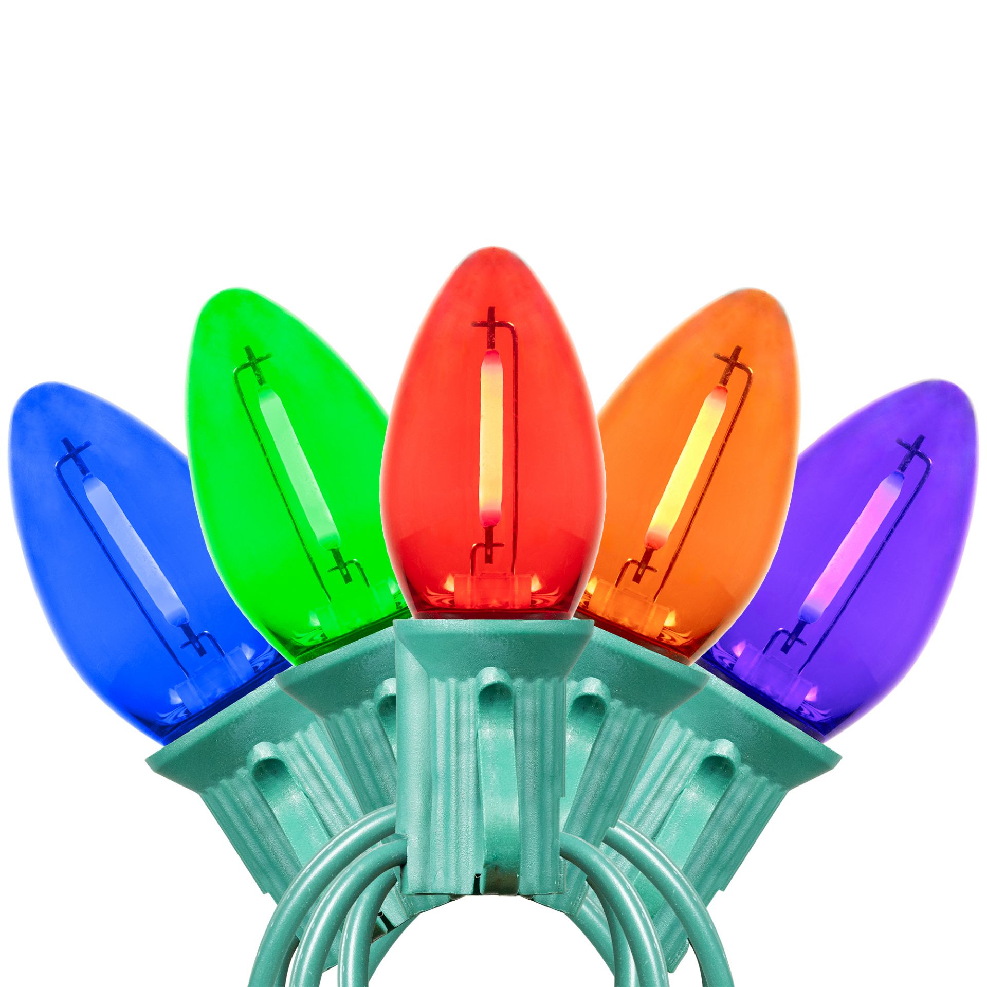 LED C7 Plastic 25L Transparent Filament Multi Color Light Set 25' Green ...