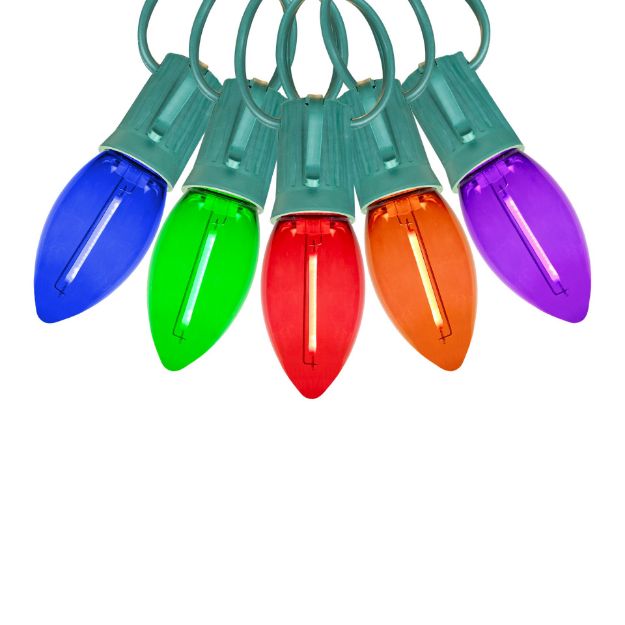 LED C9 Plastic 25L Transparent Filament Multi Color Light Set 25' Green ...