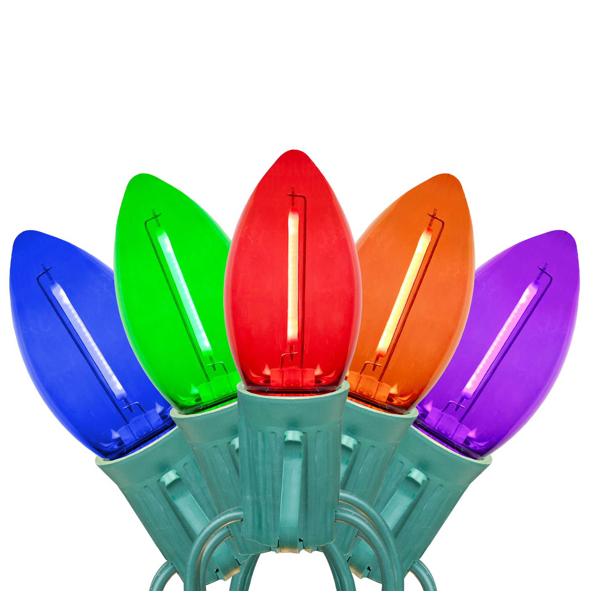 LED C9 Plastic 25L Transparent Filament Multi Color Light Set 25' Green ...