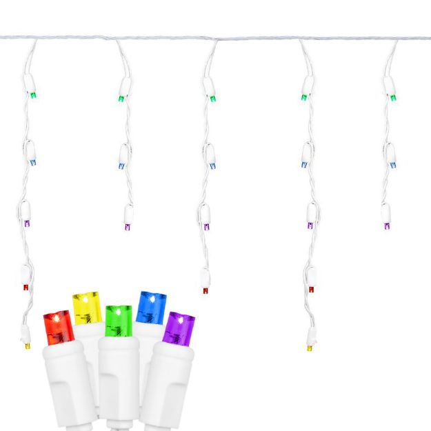 Multi LED Icicle Lights on White Wire - Novelty Lights Inc Novelty ...