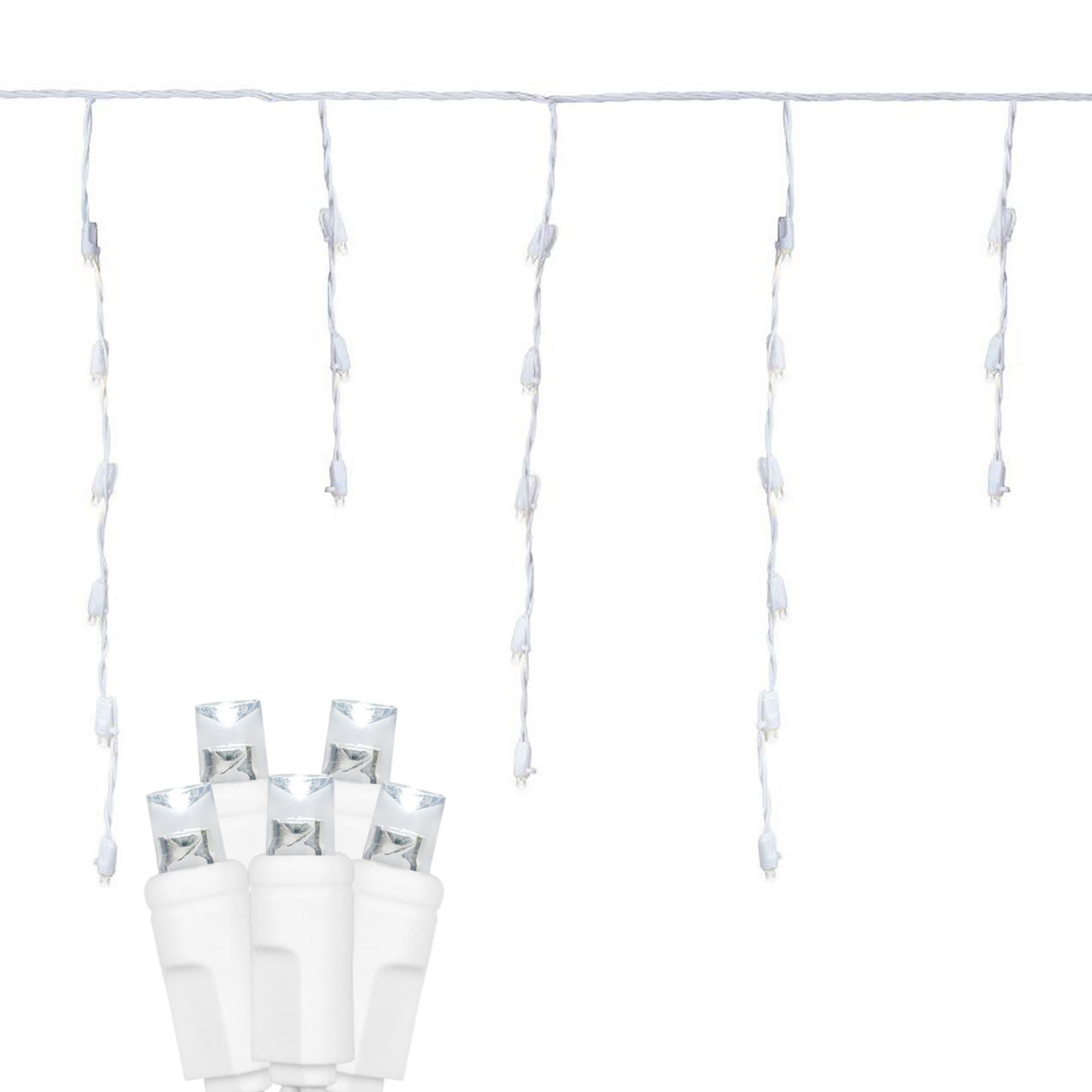 Pure White LED Icicle Lights on White Wire - Novelty Lights Inc Novelty ...