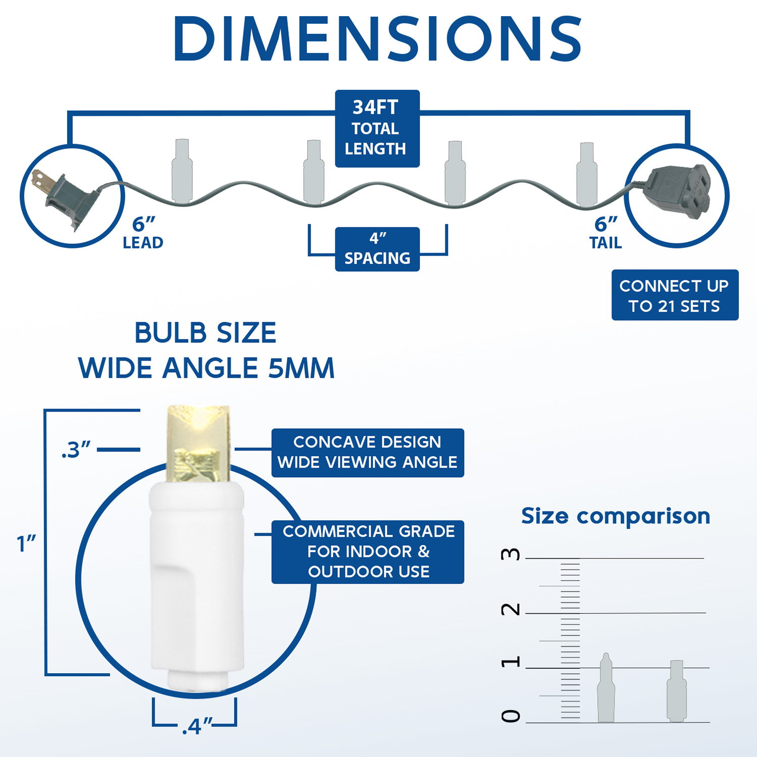 Wide Angle Warm White 100 Bulb LED Christmas Lights Sets on White ...