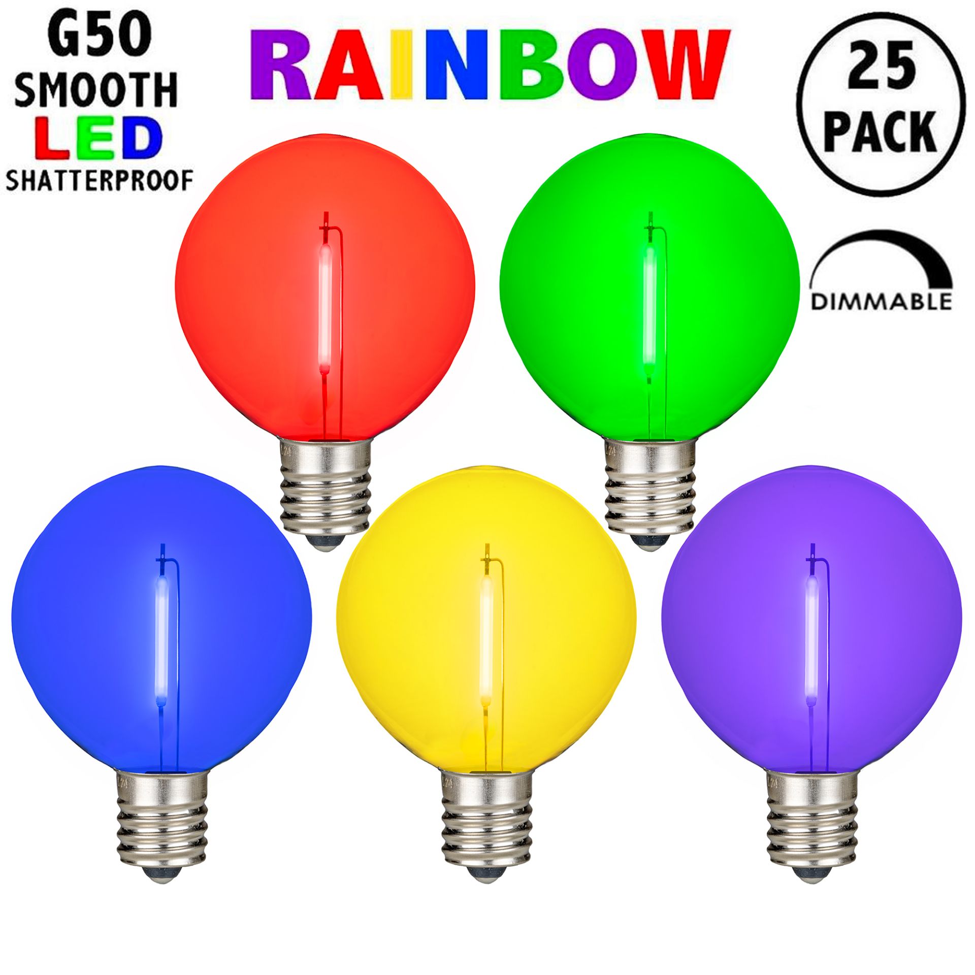 Rainbow Color LED G50 Plastic Filament Globe Bulbs - Novelty ...