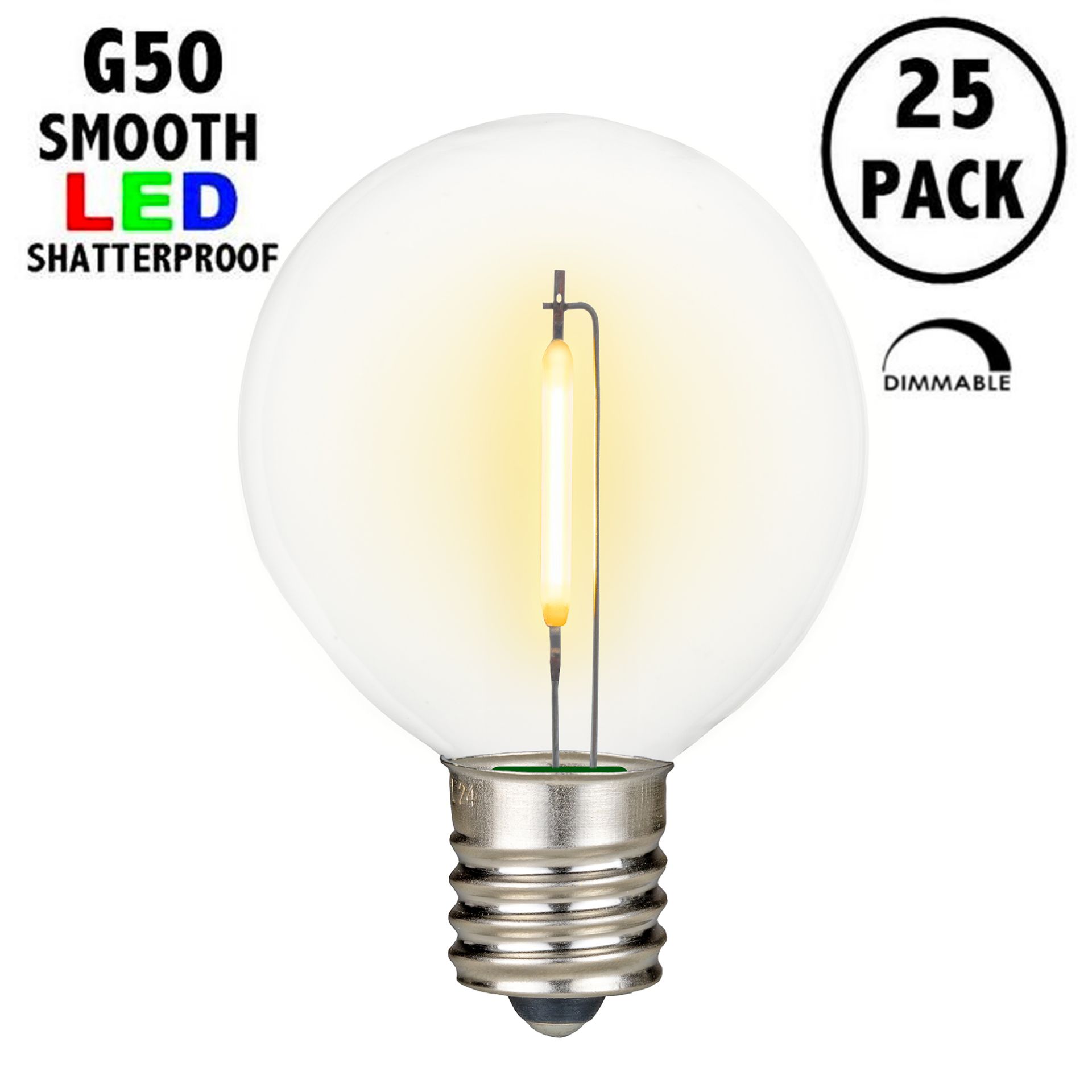 Warm White LED G50 Plastic Filament Globe Bulbs - Novelty LightsNovelty ...