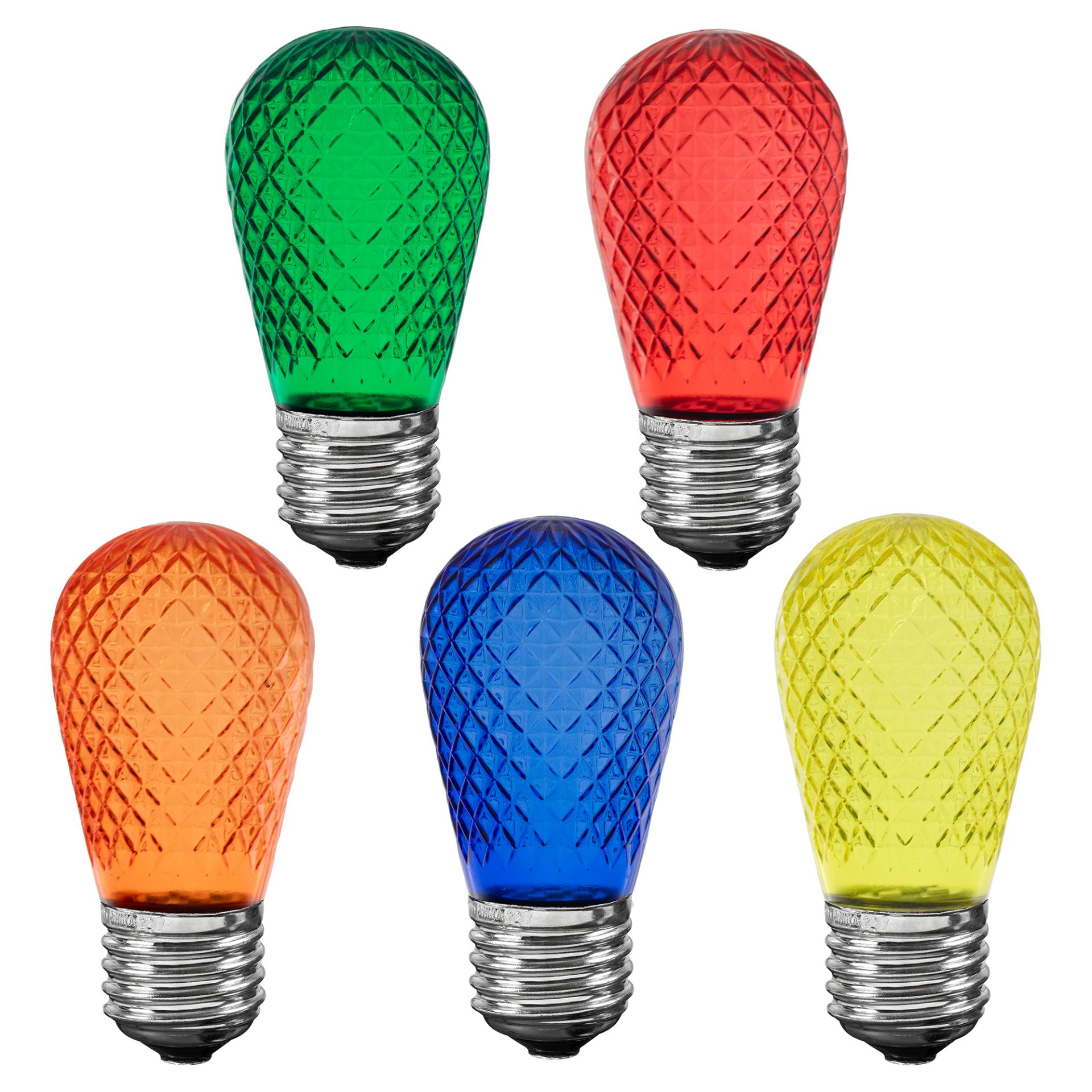 Multi Color Diamond Faceted S14 LED Medium Base 25pk - Novelty Lights ...