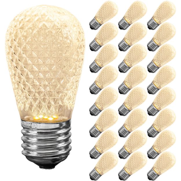 Warm White Diamond Faceted S14 LED Medium Base 25pk - Novelty Lights ...