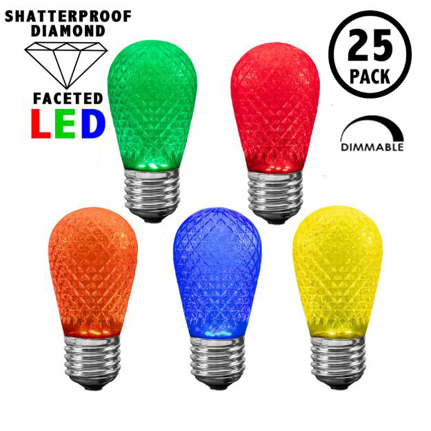 Multi Color Diamond Faceted S14 LED Medium Base 25pk - Novelty Lights ...