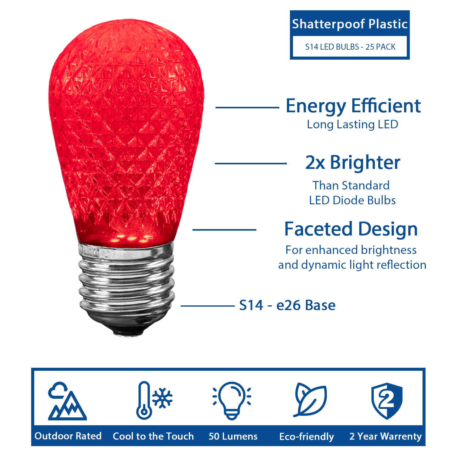 Multi Color Diamond Faceted S14 LED Medium Base 25pk - Novelty Lights ...