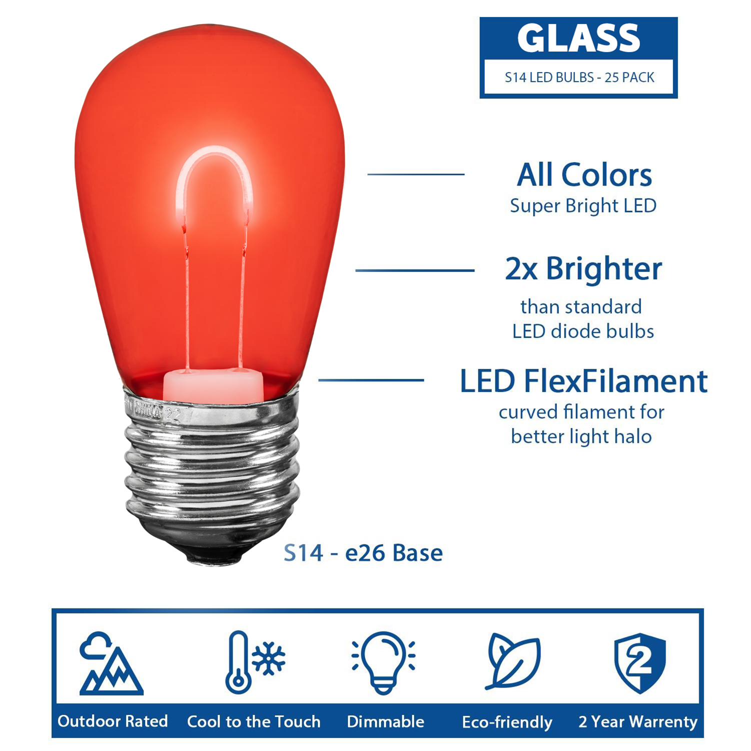 LED Glass Flex Filament multi colored S14 Replacement Christmas Lights ...