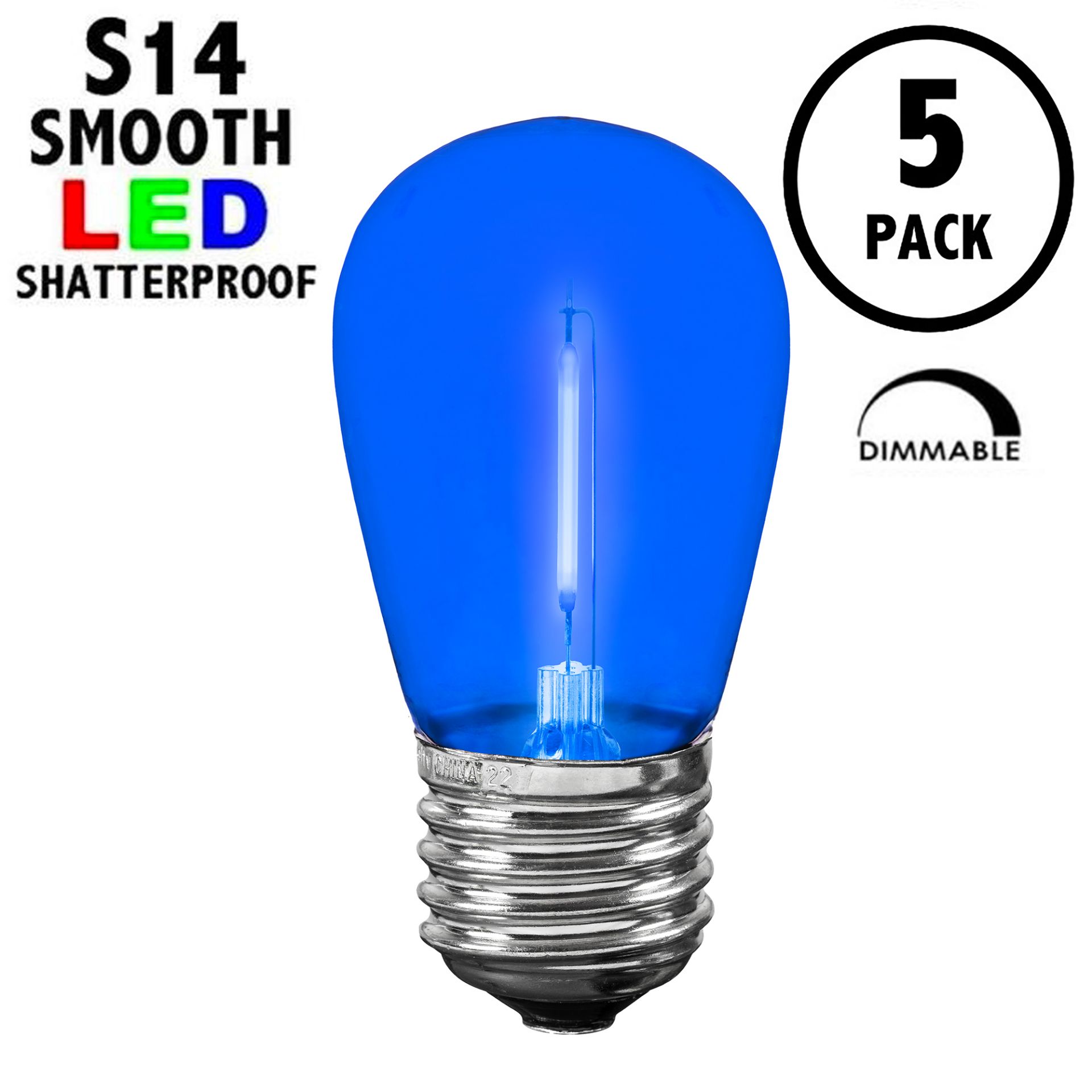 Blue LED S14 Bulbs with Filament LED 5 Pack - Novelty Lights IncNovelty ...