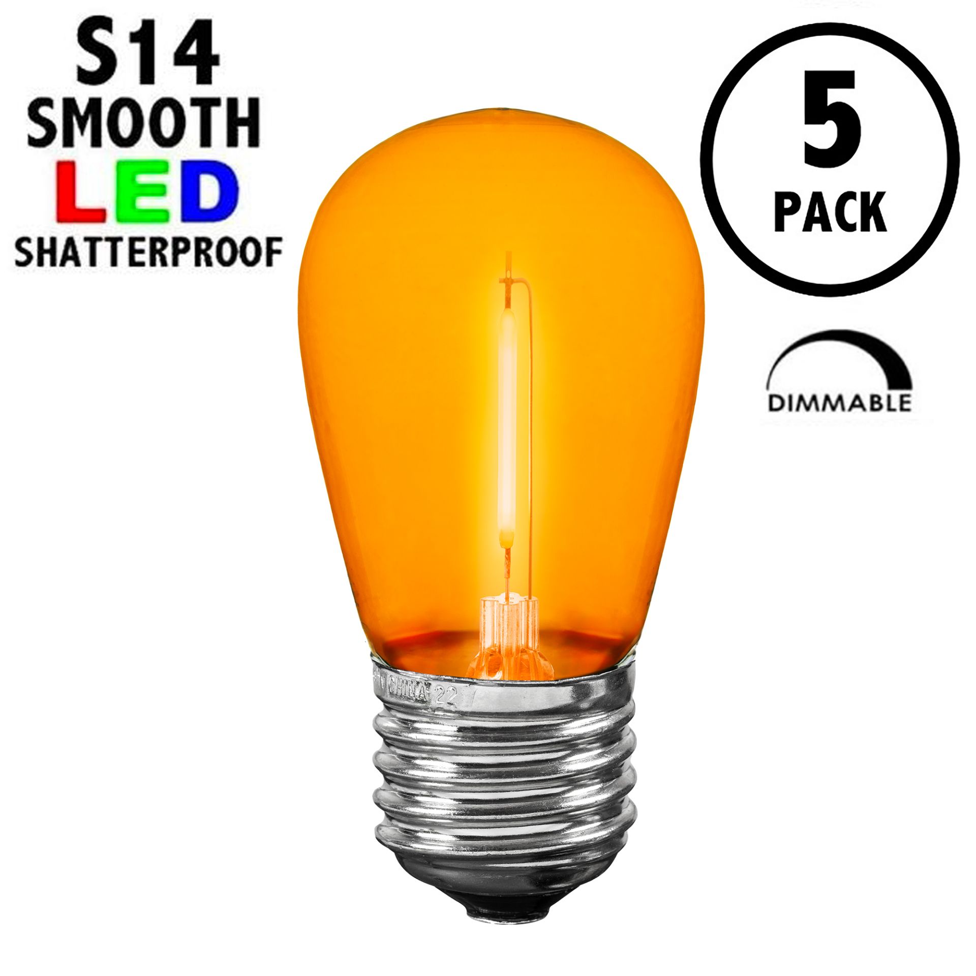 Orange LED S14 Bulbs with Filament LED 5 Pack - Novelty Lights ...
