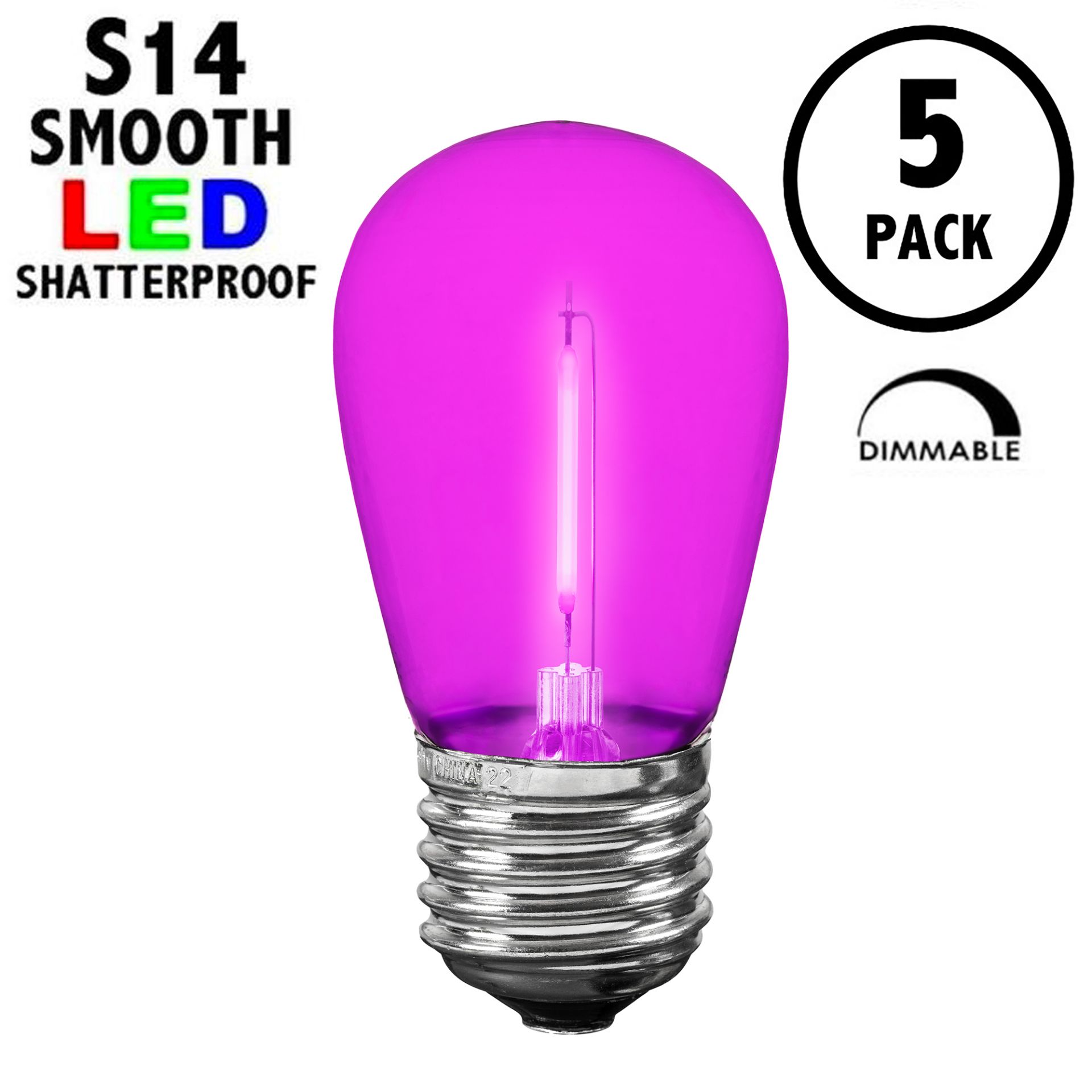 Pink LED S14 Bulbs with Filament LED 5 Pack - Novelty Lights IncNovelty ...