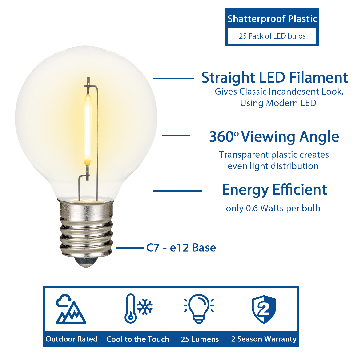 Warm White LED G40 Globe/Round Outdoor String Light Set on Black Wire ...