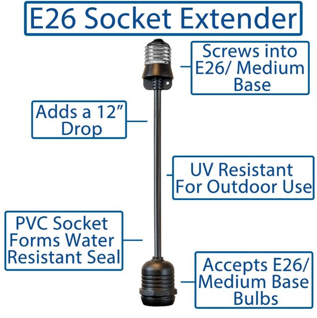 12" Heavy Duty E26 Base Socket Extender - Novelty Lights, IncNovelty ...