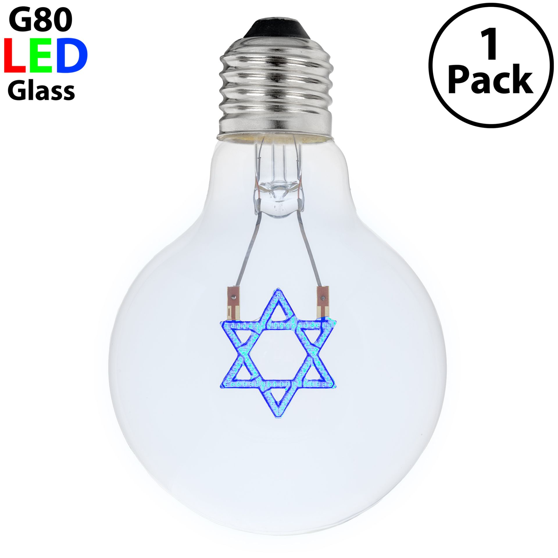 LED Star of David Decorative Filament G80 Medium Base Glass Bulb ...