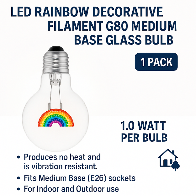 LED Rainbow Decorative Filament G80 Medium Base Glass Bulb - Novelty ...