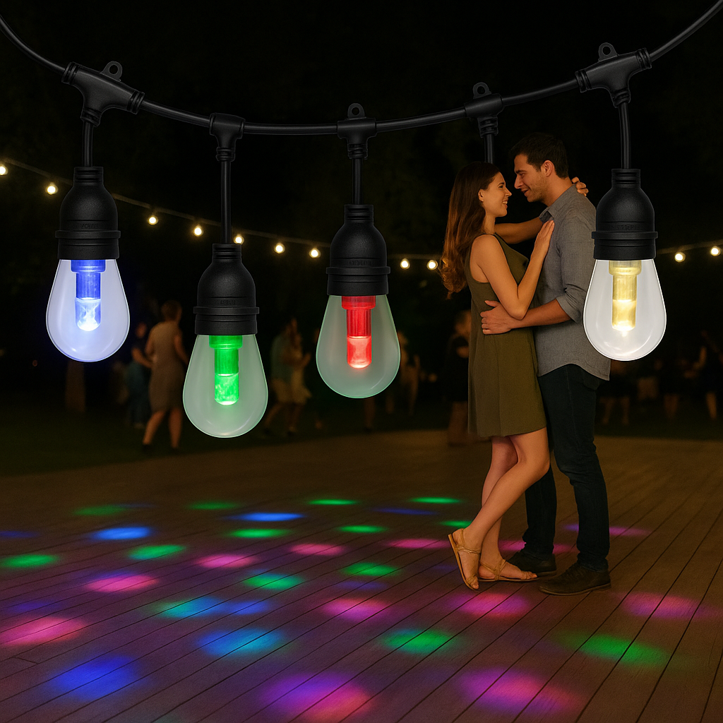 24' RGBWW LED S14 Patio Light String – 12 Bulbs, Black Wire | Novelty ...