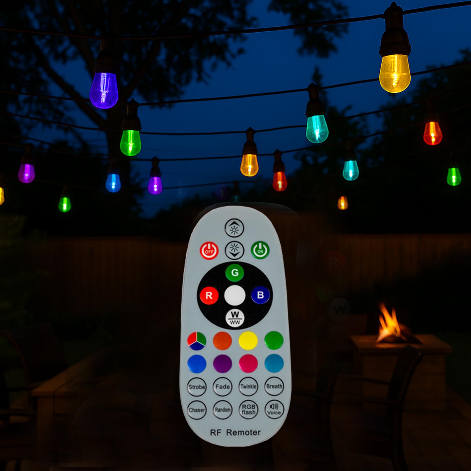 24' RGBWW LED S14 Patio Light String – 12 Bulbs, Black Wire | Novelty ...