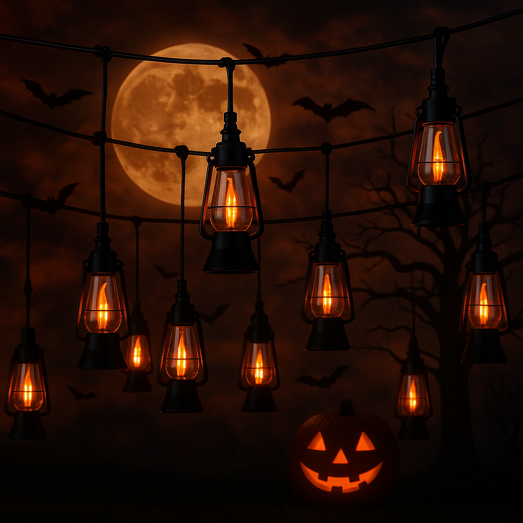 10 Light LED Flicker Flame Oil Lamp String Set 20ft - Novelty Lights ...