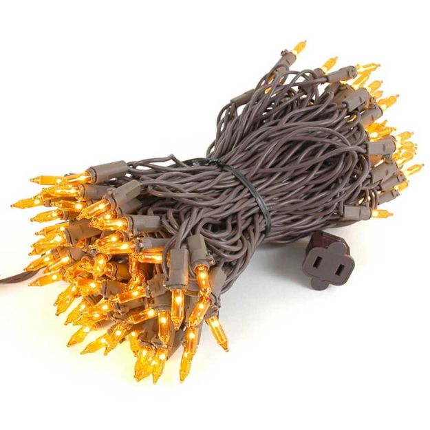 Amber Orange Christmas Mini Lights Set 100 Light Brown Wire 50 Feet ...