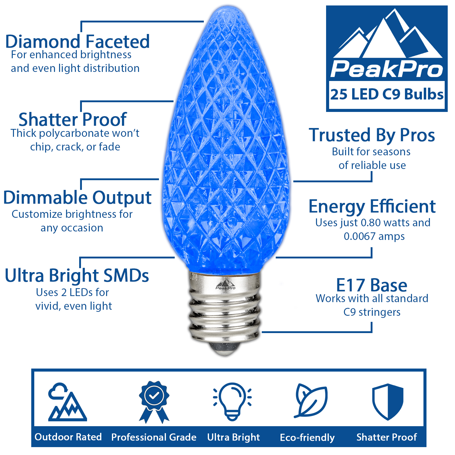 LED Blue C9 Replacement Christmas Lights 25 PackNovelty Lights | LED ...