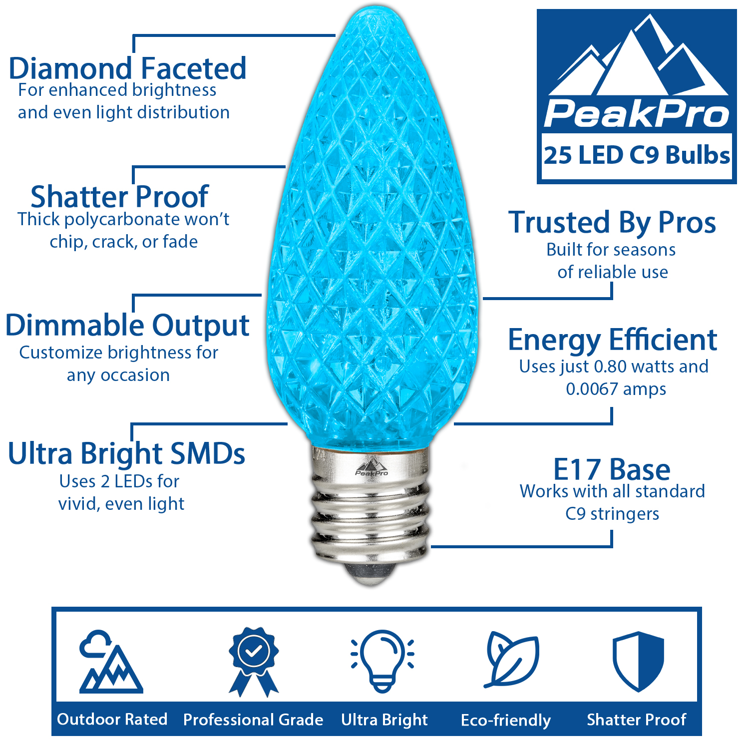 LED Teal C9 Replacement Christmas Lights 25 PackNovelty Lights | LED ...