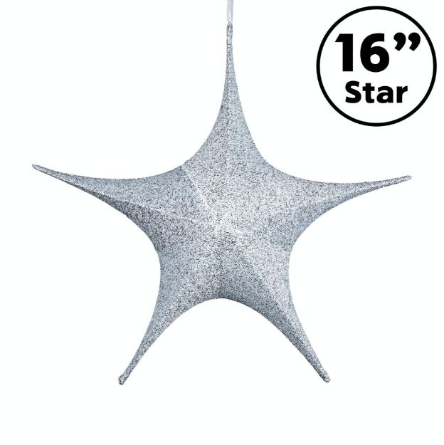 16" Silver Glitter Mesh 3D Folding Star Novelty Lights | LED Christmas ...