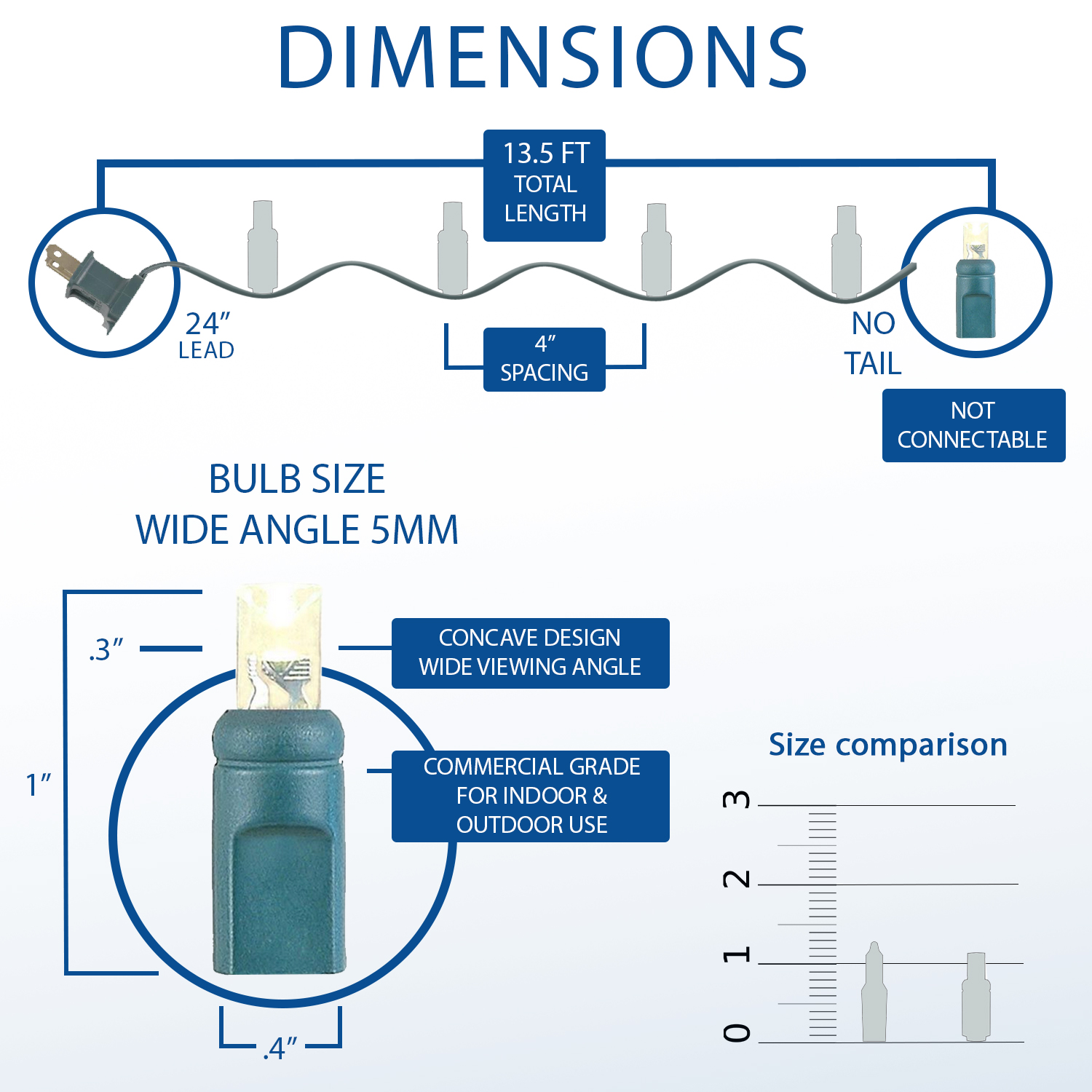 35 Light Pure White LED Christmas Light Set Non-Connectable Brown Wire ...