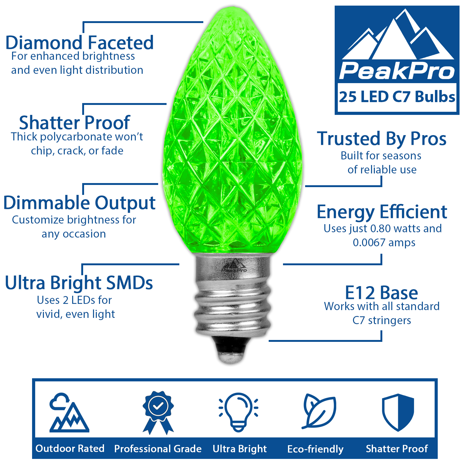 Green LED C7 Replacement Christmas Bulbs Novelty Lights | LED Christmas ...