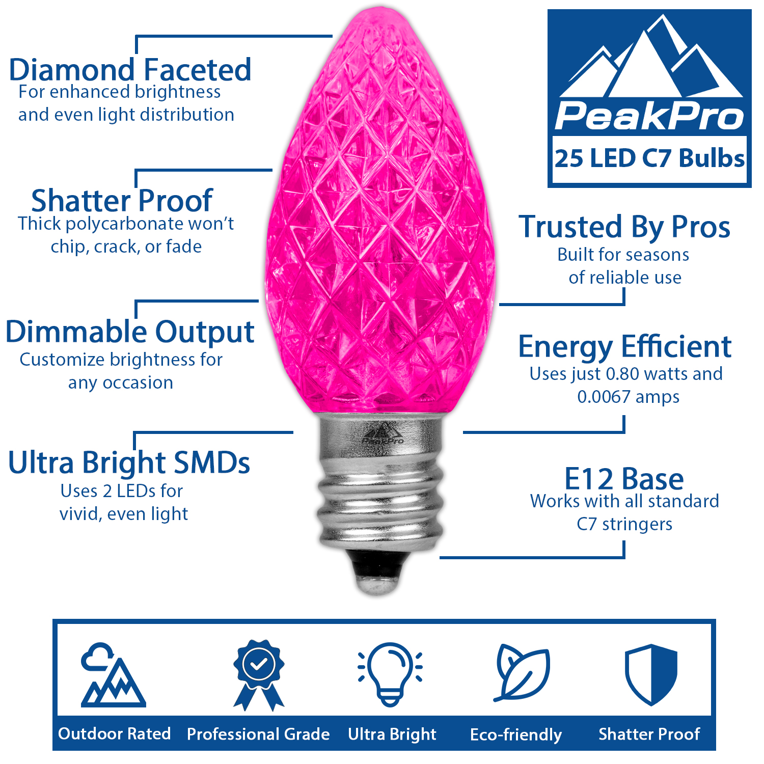 Pink LED C7 Replacement Christmas Bulbs Novelty Lights | LED Christmas ...